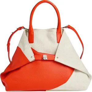 Akris Canvas & Leather Convertible Shoulder Tote - Orange/ivory