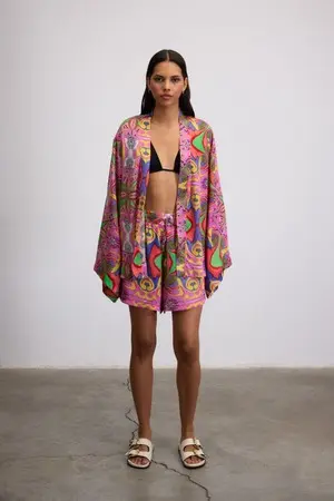 JE TE VEUX Printed Short Kimono