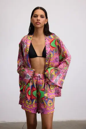 JE TE VEUX Printed Short Kimono