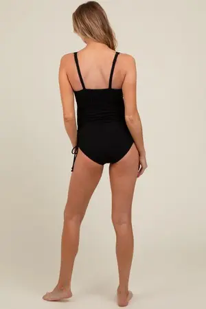 PINKBLUSH Ribbed Side Tie Maternity One-piece Swimsuit - Black
