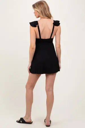 PINKBLUSH Ribbed Ruffle Twist Front Maternity Swim Dress - Black