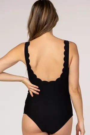 PINKBLUSH Scallop Trim One-piece Maternity Swimsuit