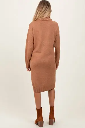 PINKBLUSH Turtleneck Side Slit Midi Sweater Dress