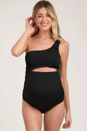 PINKBLUSH Asymmetrical Cutout Maternity Swimsuit - Black