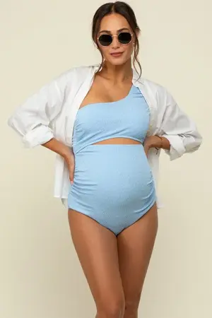 PINKBLUSH Asymmetrical Cutout Maternity Swimsuit - Light Blue