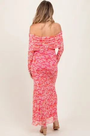 PINKBLUSH Floral Mesh Off-shoulder Maxi Dress