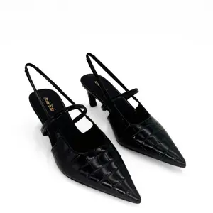 AMIE RAFA Connie Embossed Crocodile Slingback Heels - Black Crocodile