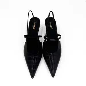 AMIE RAFA Connie Embossed Crocodile Slingback Heels - Black Crocodile