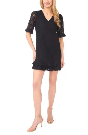 CECE DUPRAZ Lace V-neck Mini Dress - Rich Black
