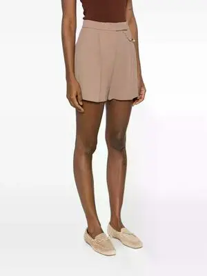 Elisabetta Franchi Pleated Shorts With Chain Detail - Neutrals