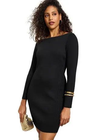 Tommy Bahama Delphina Braid Detail Cotton Blend Sweater Minidress Black