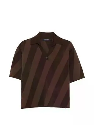Jacquemus Stripped V-neck Polo Shirt - Brown