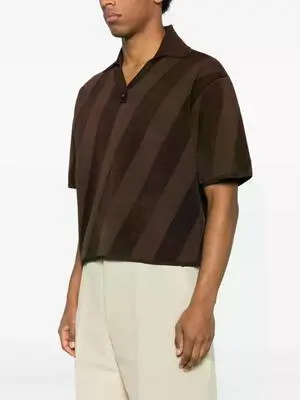 Jacquemus Stripped V-neck Polo Shirt - Brown