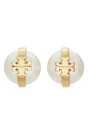 Tory Burch Moondance Faux Pearl Stud Earrings - Light Brass/pearl