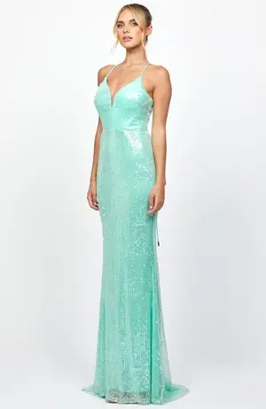 BARIANO Indyana Sequin Strappy Back Maxi Gown