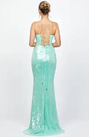 BARIANO Indyana Sequin Strappy Back Maxi Gown