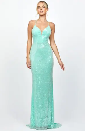 BARIANO Indyana Sequin Strappy Back Maxi Gown - Mint