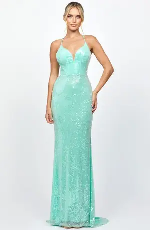 BARIANO Indyana Sequin Strappy Back Maxi Gown