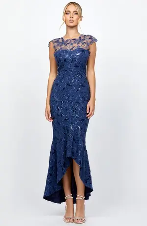 BARIANO Phoebe Cap-sleeve Hi-lo Gown