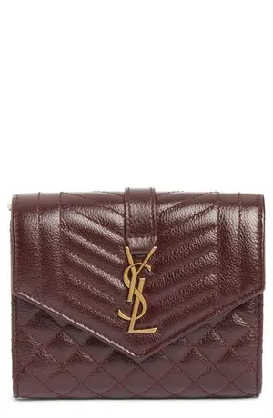Saint Laurent Monogram Matelassé Leather Trifold Wallet - Rouge Gamay