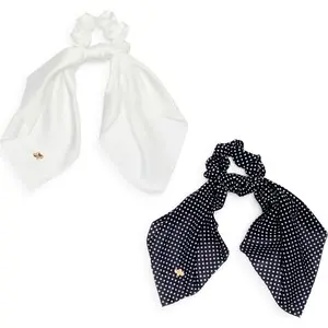 L. Erickson Sakura 2-pack Scarf Tie Scrunchies - Black/cream