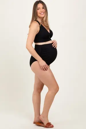 PINKBLUSH Ribbed Twist Cutout Swim Set - Black