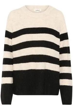 SOAKED IN LUXURY Slselta Knitted Striped Pullover - Sandshell W Black Stripe