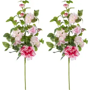 GLITZHOME Set Of 2 Hydrangea, Peony & Cherry Floral Picks - Pink