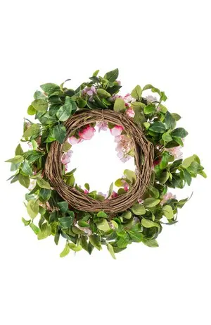 GLITZHOME 24"d Hydrangea Peony & Cherry Wreath With A Wreath Hanger