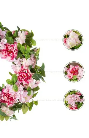 GLITZHOME 24"d Hydrangea Peony & Cherry Wreath With A Wreath Hanger