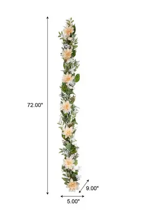 GLITZHOME 6ft Dahlia Or Hydrangea Peony & Cherry Artificial Garland - Beige