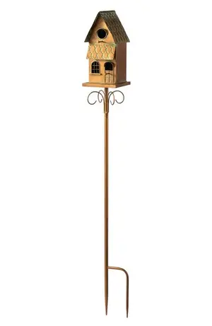 GLITZHOME Farmhouse Faux 2-tiered Metal Decorative Garden Birdhouse With Stake - Bronze