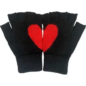 YAPA Heart Fingerless Gloves In Baby Alpaca Wool - Black