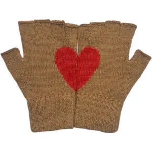 YAPA Heart Fingerless Alpaca Gloves Camel