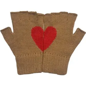 YAPA YAPA Heart Fingerless Gloves In Baby Alpaca Wool Camel