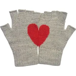 YAPA YAPA Heart Fingerless Gloves In Baby Alpaca Wool Grey