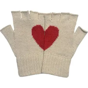 YAPA YAPA Heart Fingerless Gloves In Baby Alpaca Wool White