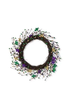 GLITZHOME 20"d Mardi Gras Berry & Fleur-de-lis Wreath - Purple