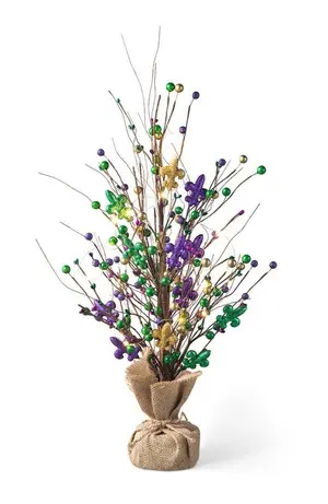 GLITZHOME Mardi Gras Lighted Fleur-de-lis & Berry Table Tree - Purple