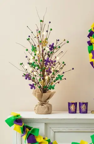 GLITZHOME Mardi Gras Lighted Fleur-de-lis & Berry Table Tree