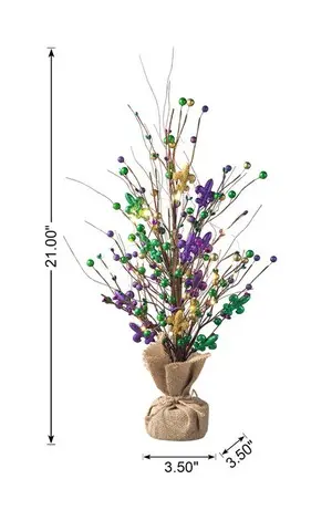 GLITZHOME Mardi Gras Lighted Fleur-de-lis & Berry Table Tree