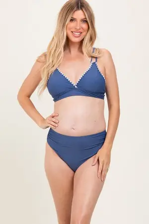 PINKBLUSH Double Strap Bikini Set With Crochet Detail - Blue