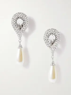 Alessandra Rich Crystal And Faux-pearl Clip Earrings - Silver