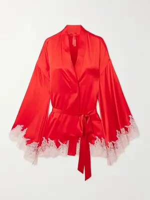 SKIMS Valentine's Day Silk Lace Robe - Red
