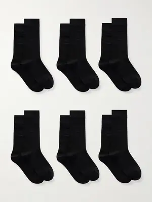 CDLP Set Of Six Intarsia Ribbed Organic Cotton-blend Socks - Black