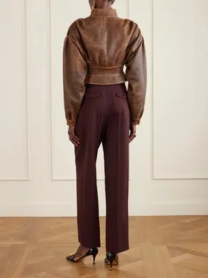 Chloé Cropped Belted Textured-leather Jacket