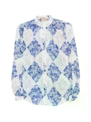 TWINSET Floral Print Long Sleeve Ramie Shirt