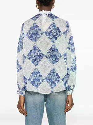 TWINSET Floral Print Long Sleeve Ramie Shirt
