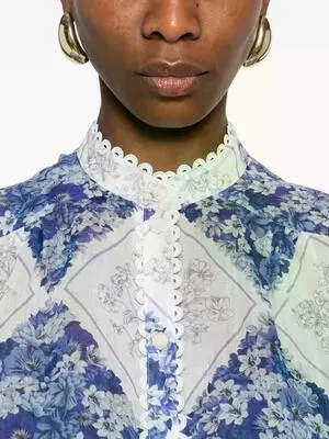 TWINSET Floral Print Long Sleeve Ramie Shirt