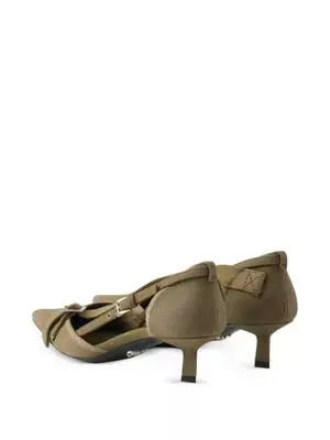 Prada Point-toe Canvas Heeled Pumps With Buckle Detail - Green